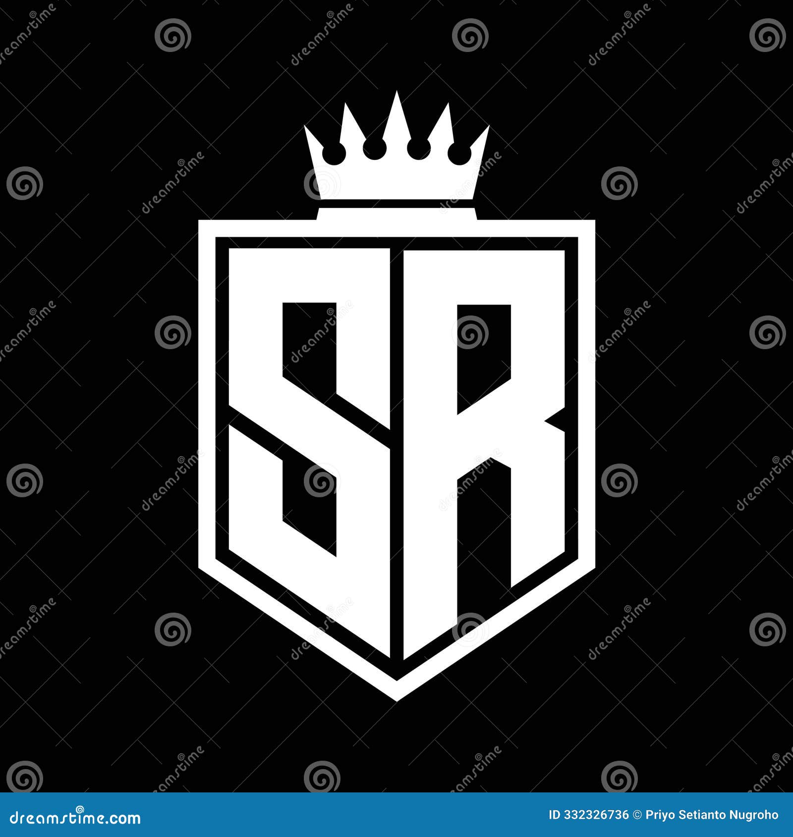 SR Logo Monogram Bold Shield Geometric Shape With Crown Outline Black ...