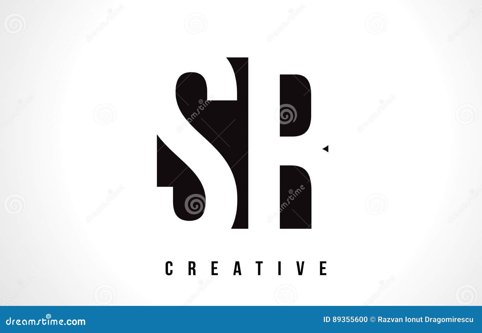 SR S R White Letter Logo Design with Black Square. Stock Vector ...