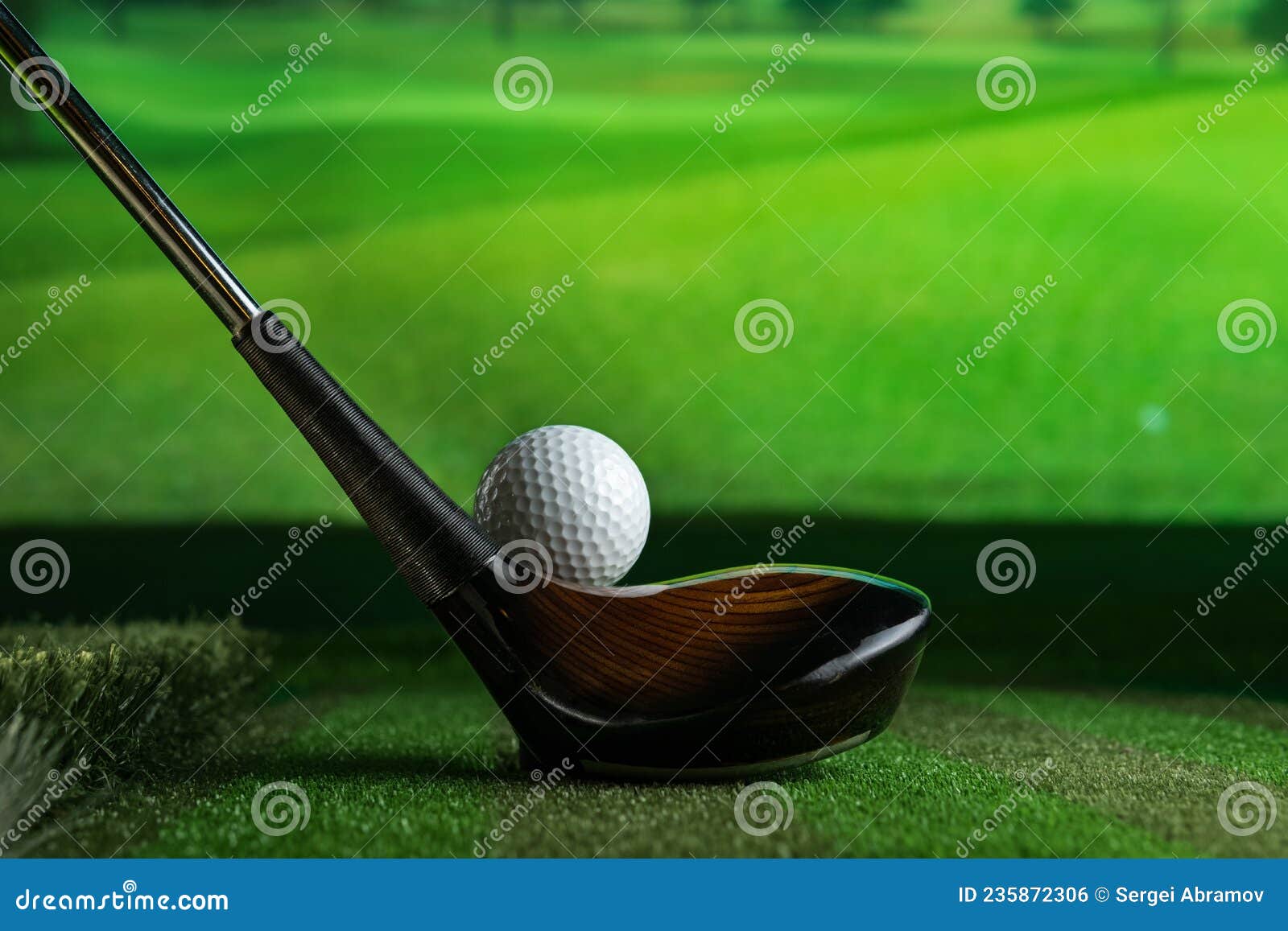 Sreen Golf. Putter And Golf Ball On The Background Of The Screen. Stock ...