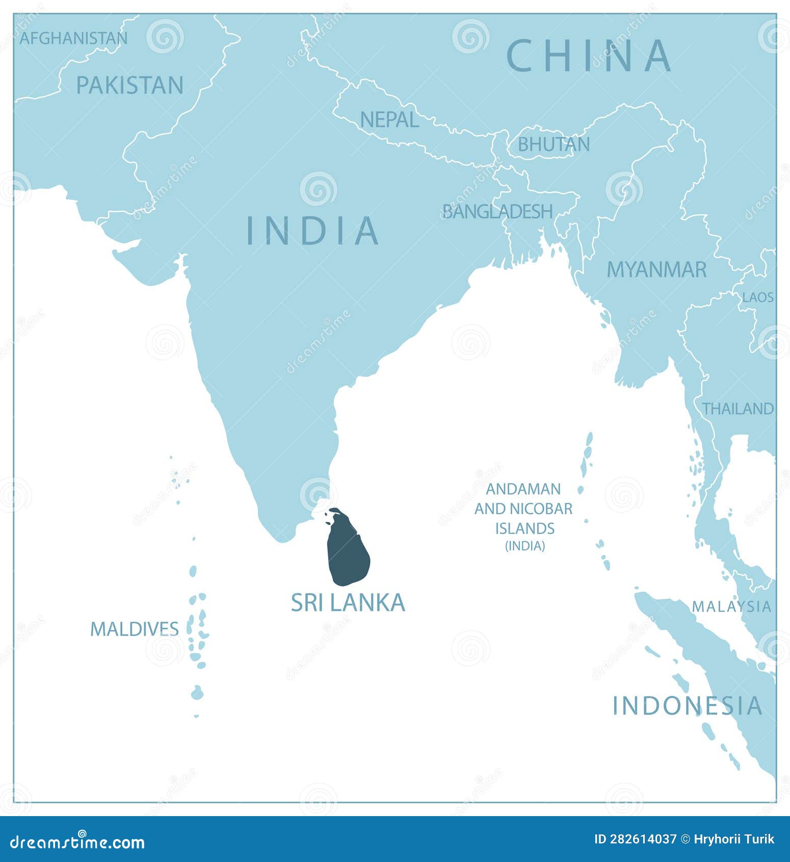 Sri Lanka - Blue Map with Neighboring Countries and Names Stock ...
