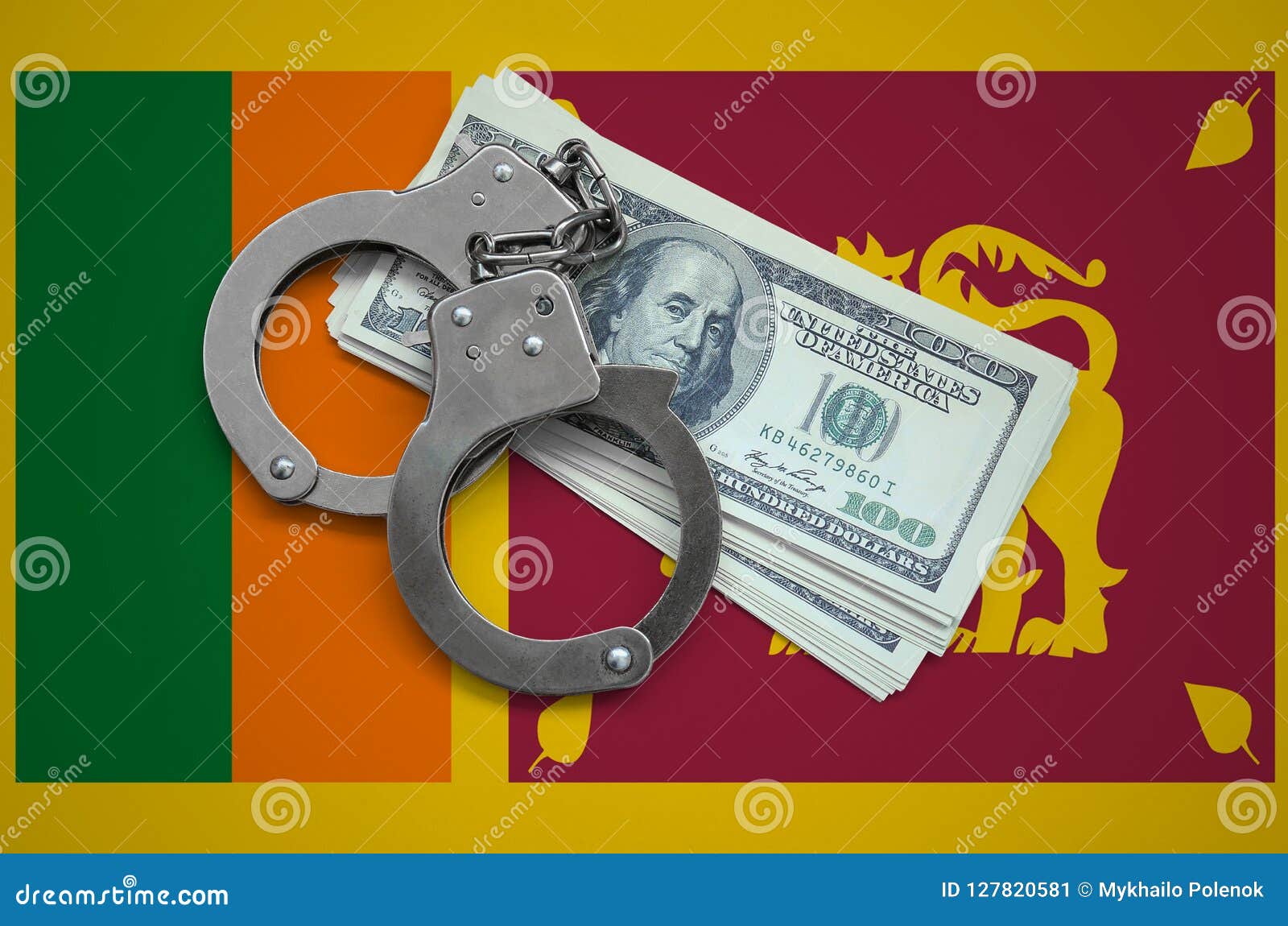 Sri Lanka Flag with Handcuffs and a Bundle of Dollars. Currency ... Sri Lanka Flag with Handcuffs and a Bundle of Dollars. Currency ...