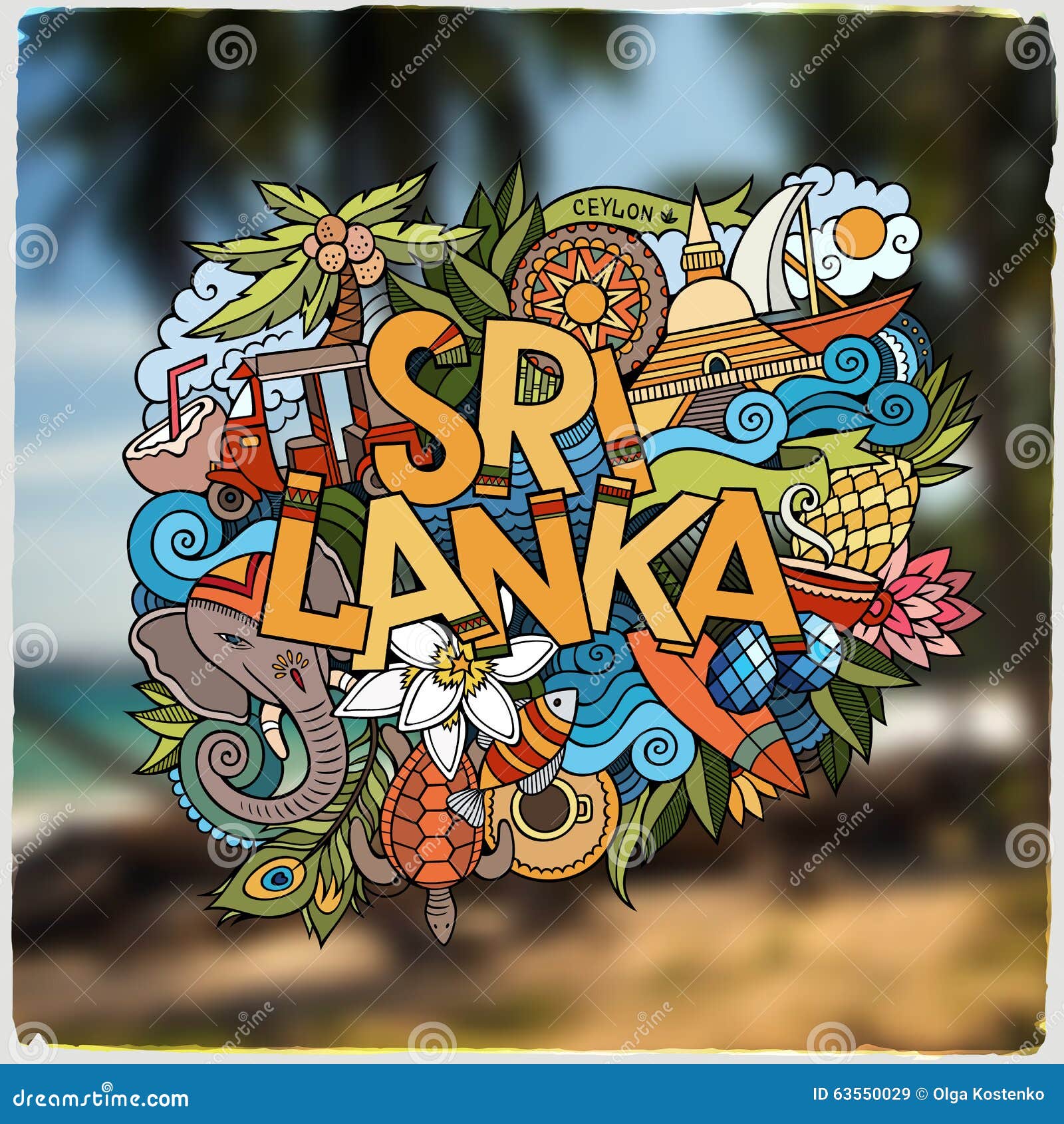 Sri Lanka Hand Lettering and Doodles Elements and Stock Vector ...