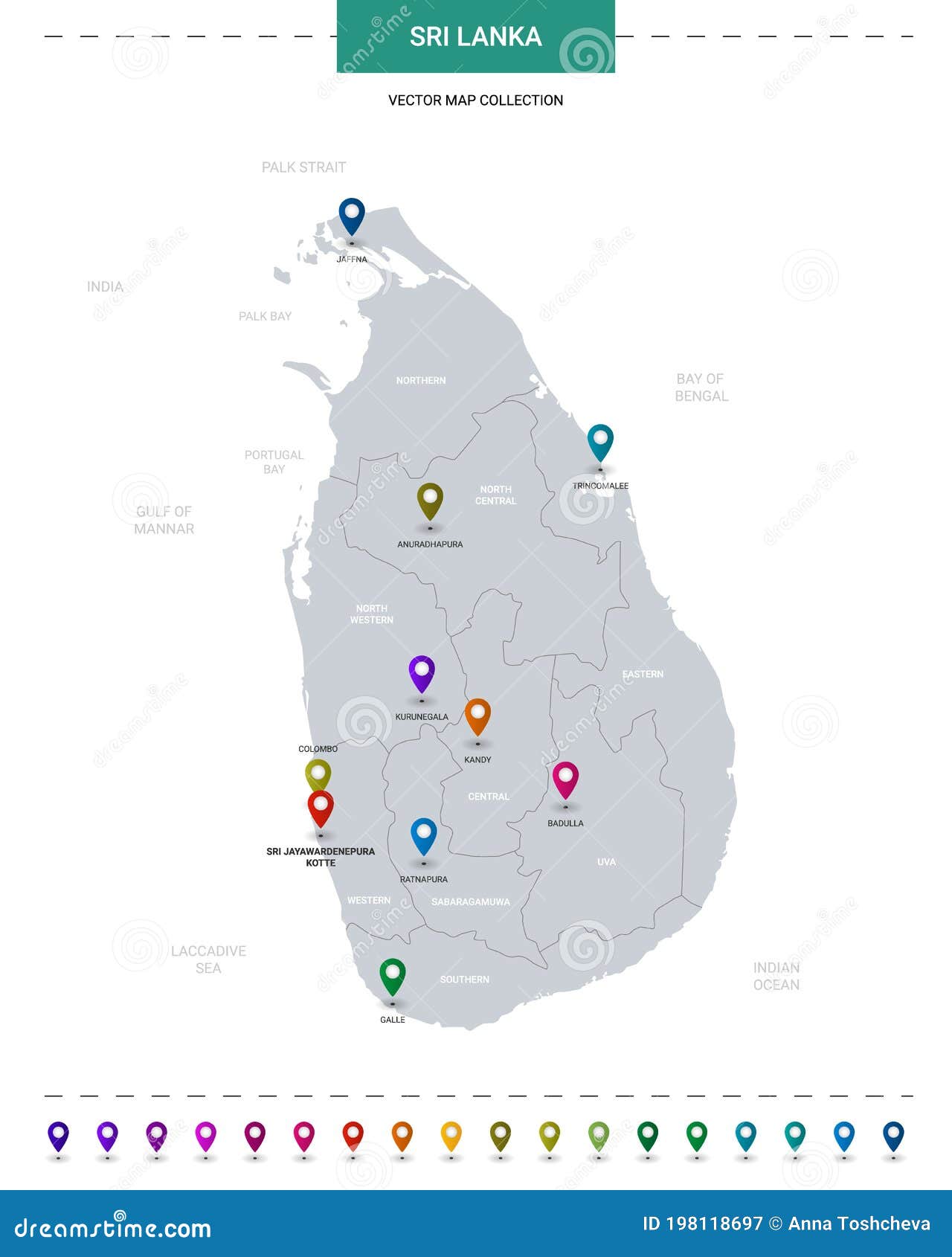 Sri Lanka Map with Location Pointer Marks. Stock Vector - Illustration ...