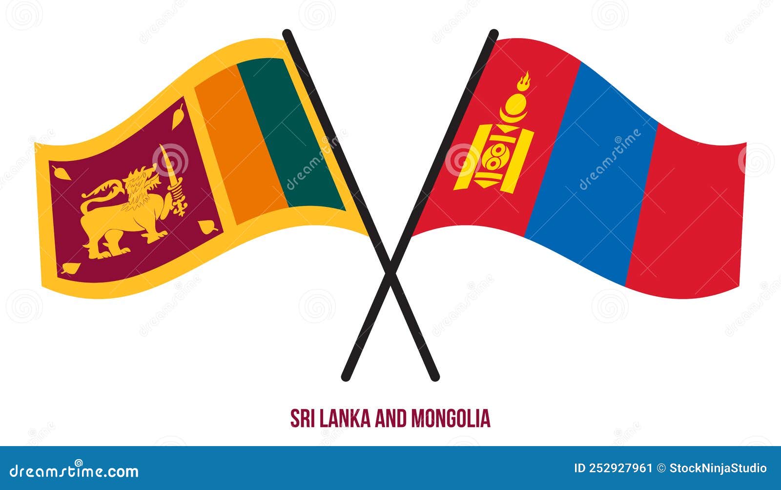 Sri Lanka And Mongolia Flags Crossed And Waving Flat Style Official