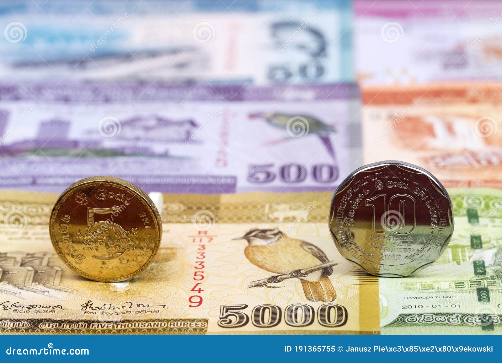 Money Sri Lankan Five Thousand Thousand Ruppee Bill And Asorted Coins ...