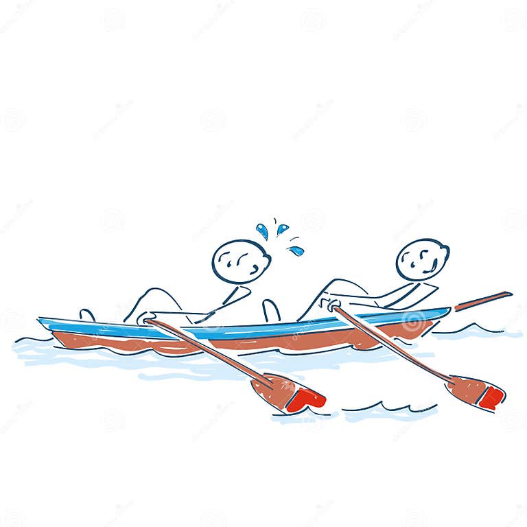 Stick Figures Sitting Together in the Rowing Boat are Rowing Stock ...