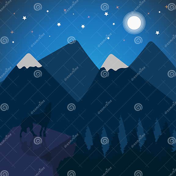 Vector Illustration of Forests and Wolves Stock Vector - Illustration ...