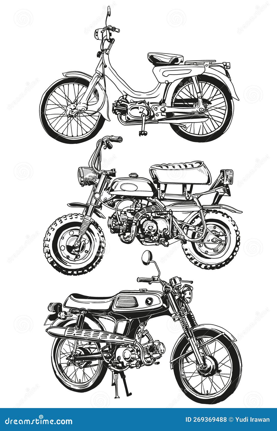 Hand Draw Classic Motorcycle Collection C Stock Vector - Illustration ...