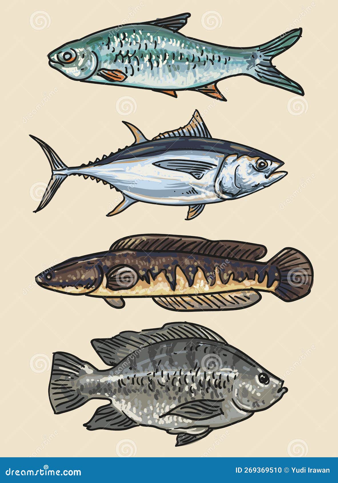 How To Draw Fish For Children. Step By Step Drawing Tutorial Vector ...