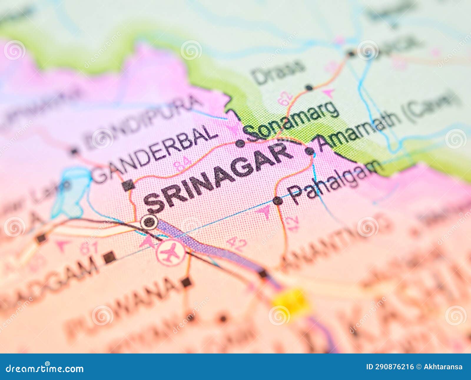 Srinagar on a Map of India with Blur Effect Stock Photo - Image of view ...