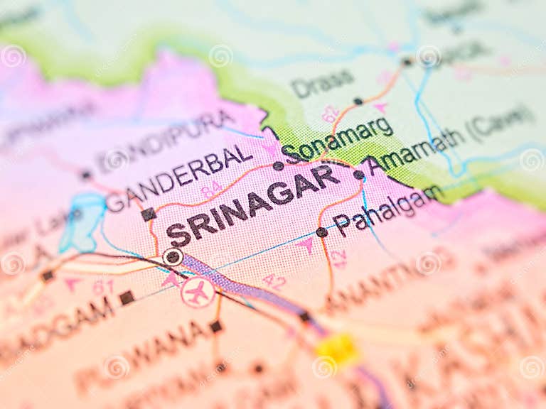 Srinagar on a Map of India with Blur Effect Stock Photo - Image of view ...