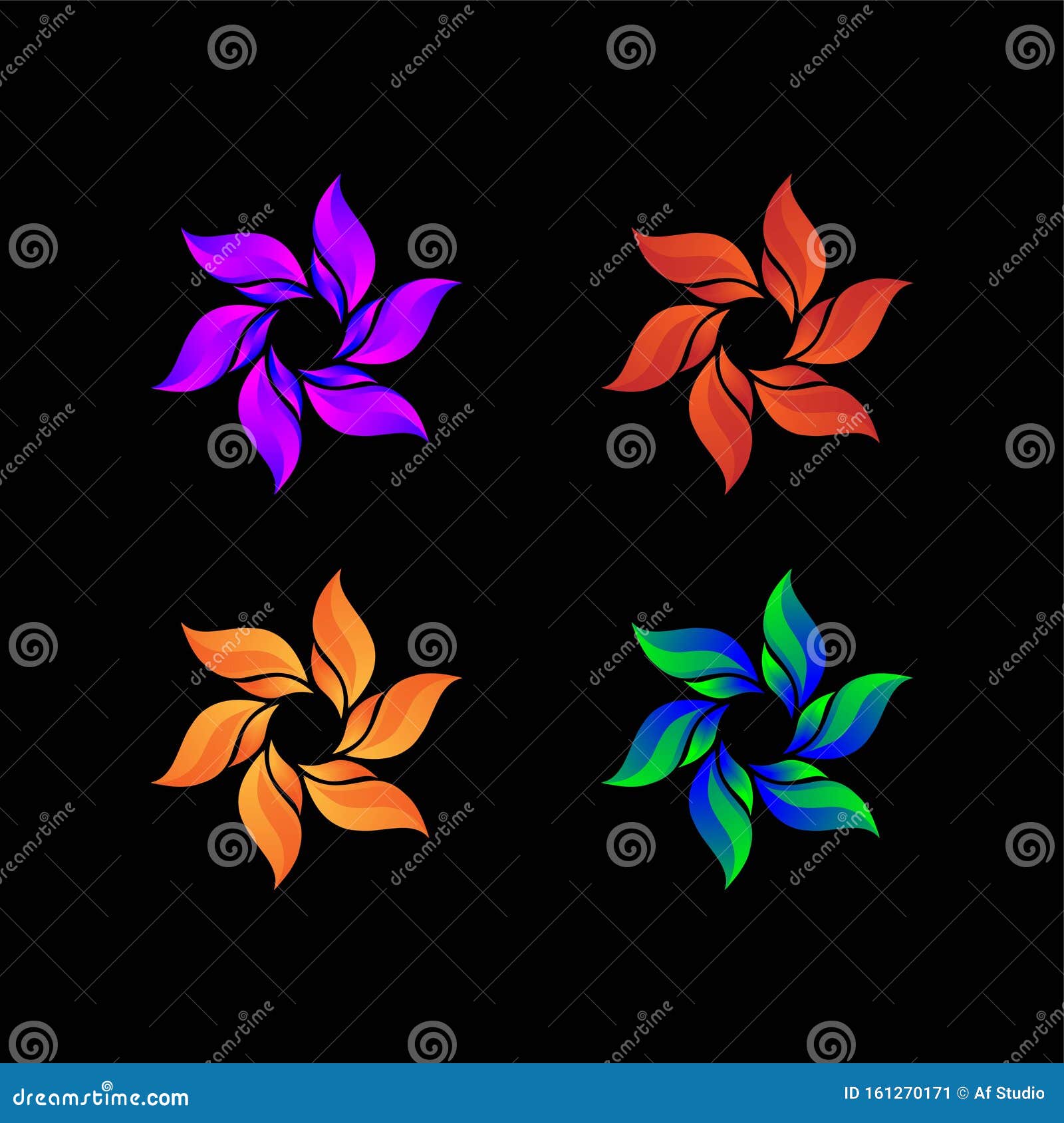Set 3d Flower Pattern Logo Design Vector Stock Vector - Illustration of ...