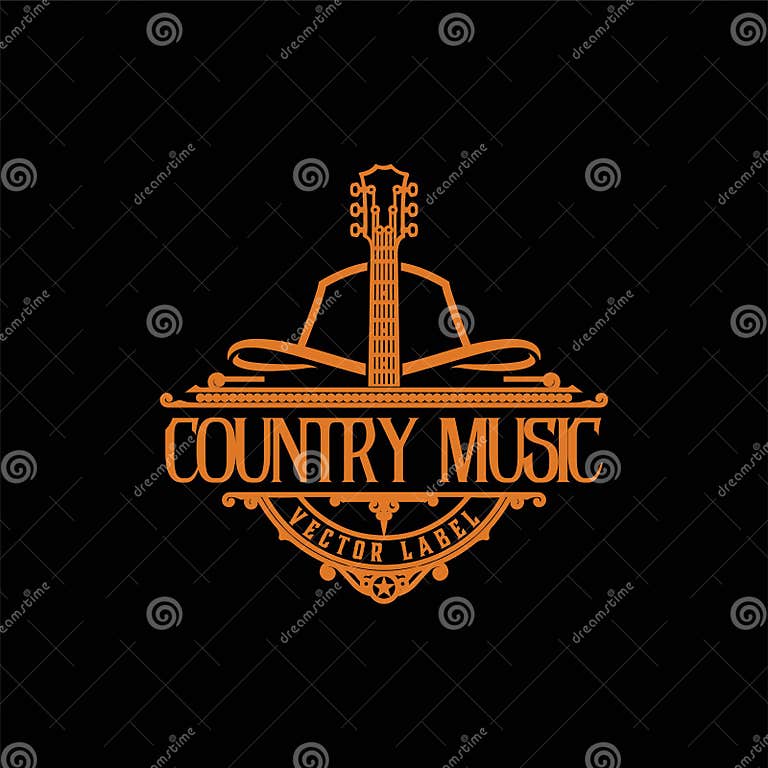 Country Guitar Music Western Vintage Retro Saloon Bar Cowboy Logo ...