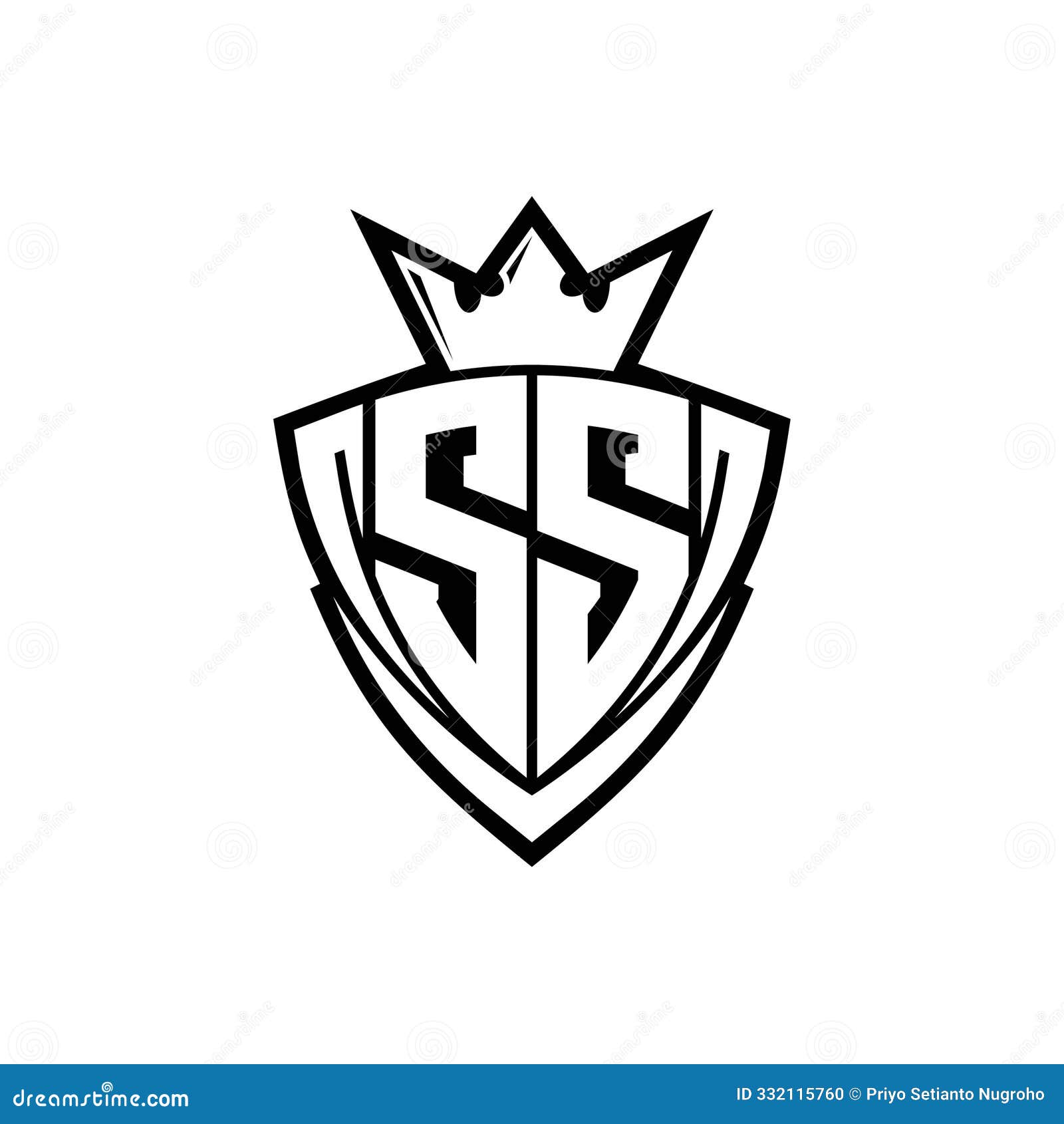 SS Letter Logo With Sharp Triangle Shield Shape With Crown Inside White ...