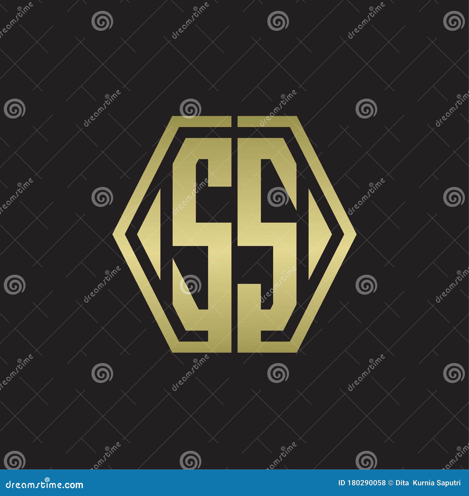 SS Logo Monogram with Hexagon Line Rounded Design Template with Gold ...