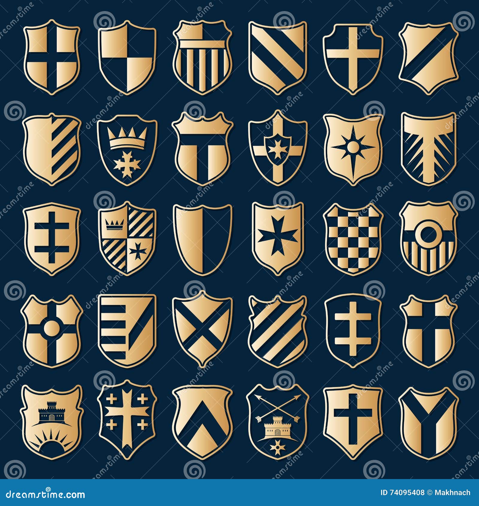 Sset of Gold Heraldic Shields Stock Vector - Illustration of honor ...