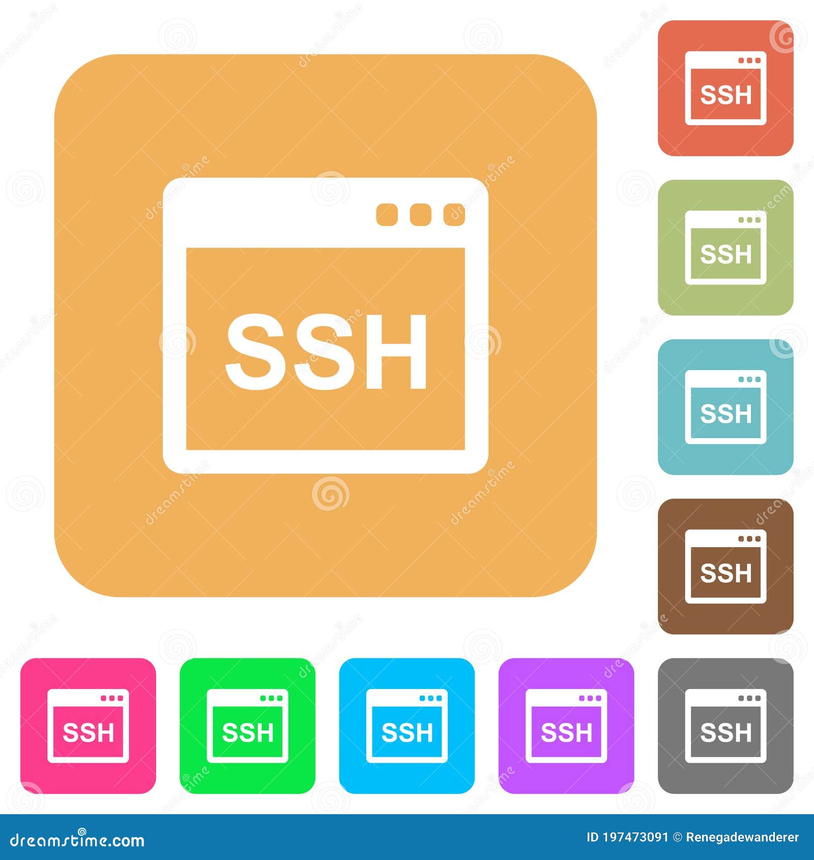 SSH Client Application White Icons On Edged Square Buttons Cartoon ...