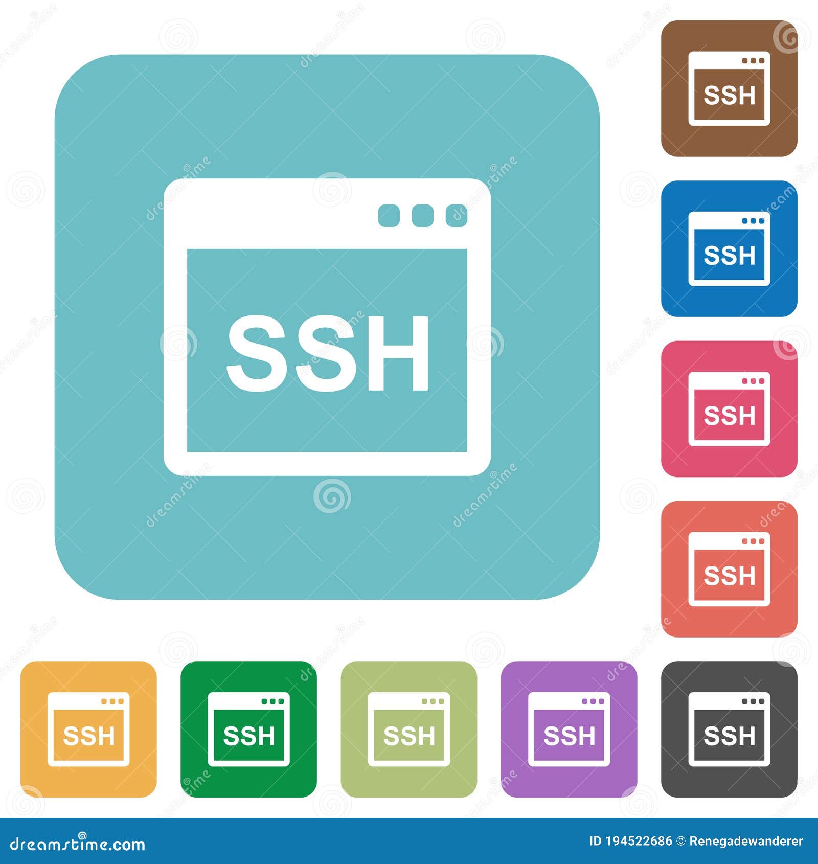 SSH Client Application Rounded Square Flat Icons Stock Vector - Illustration of plain, panel ...
