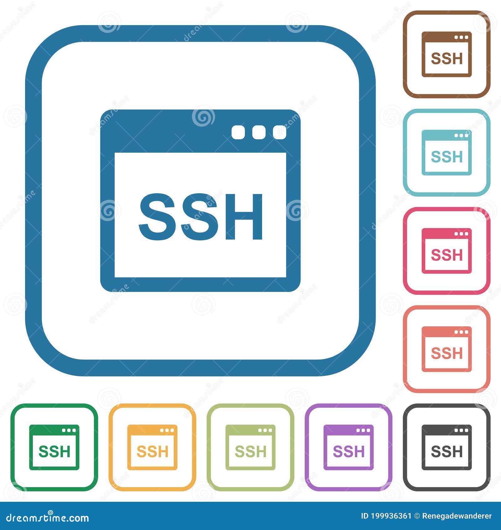 SSH Client Application White Icons On Edged Square Buttons Cartoon Vector | CartoonDealer.com ...