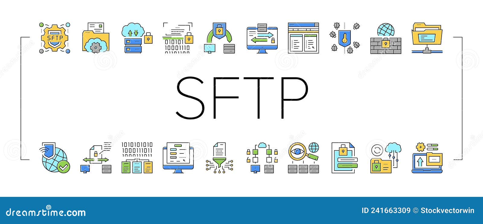 Ssh Sftp File Transfer Protocol Icons Set Vector Stock Vector