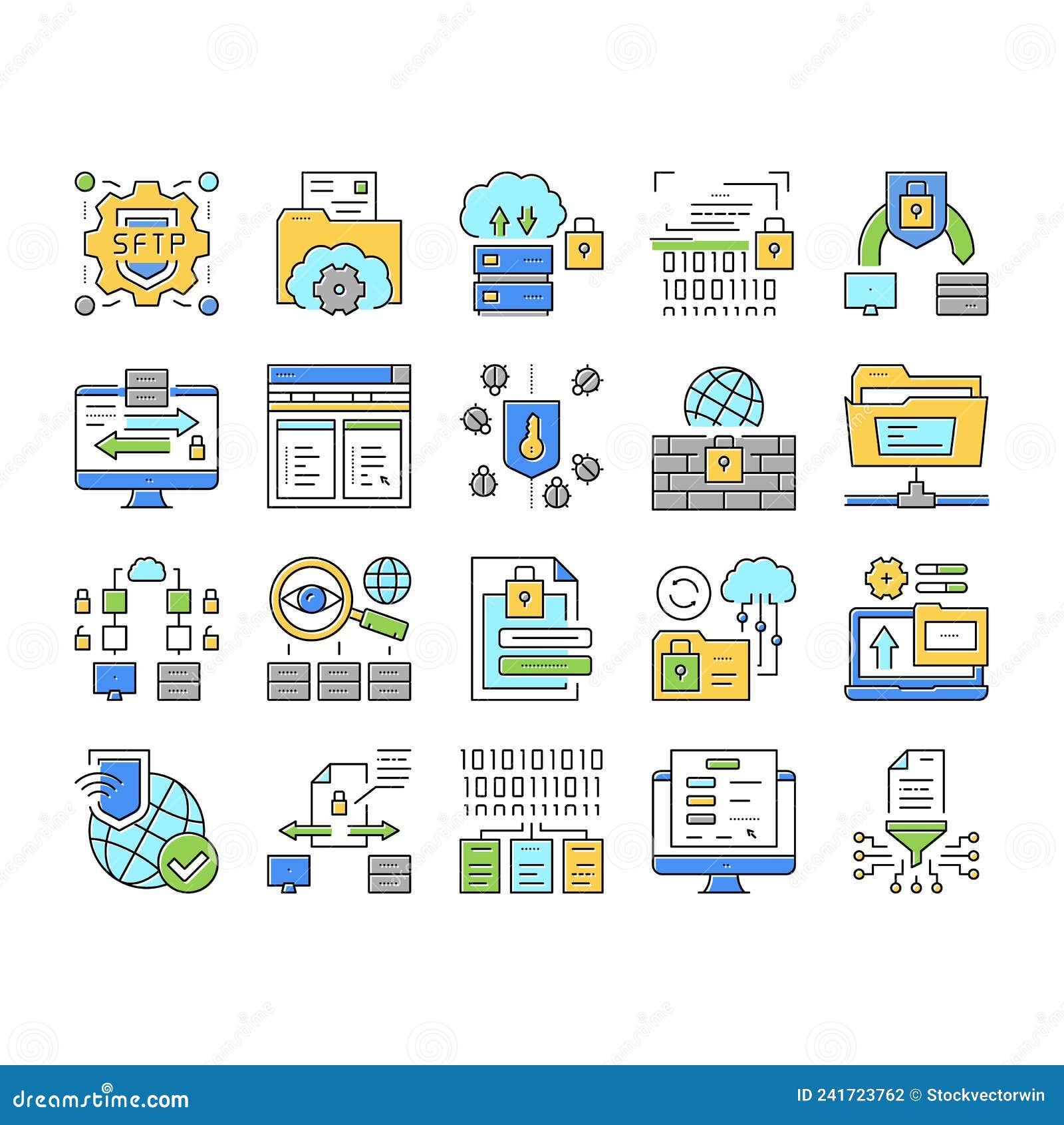 Ssh Sftp File Transfer Protocol Icons Set Vector Stock Vector Illustration Of Contour