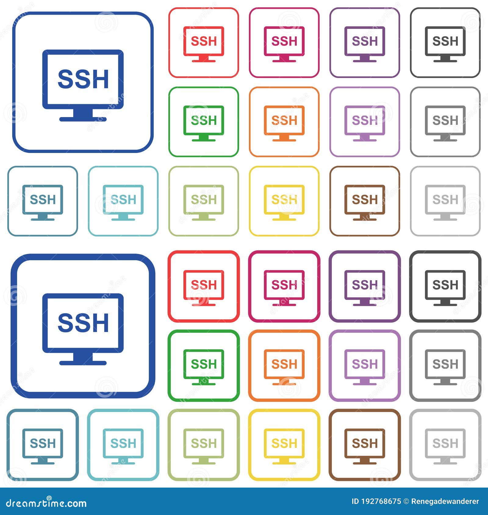 SSH Terminal Outlined Flat Color Icons Stock Illustration ...