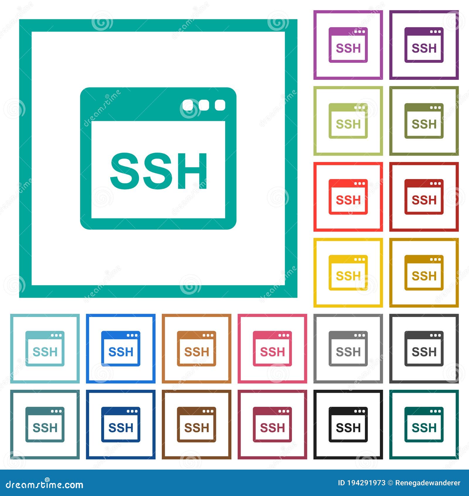 SSH Terminal Flat Color Icons with Quadrant Frames Stock Vector ...