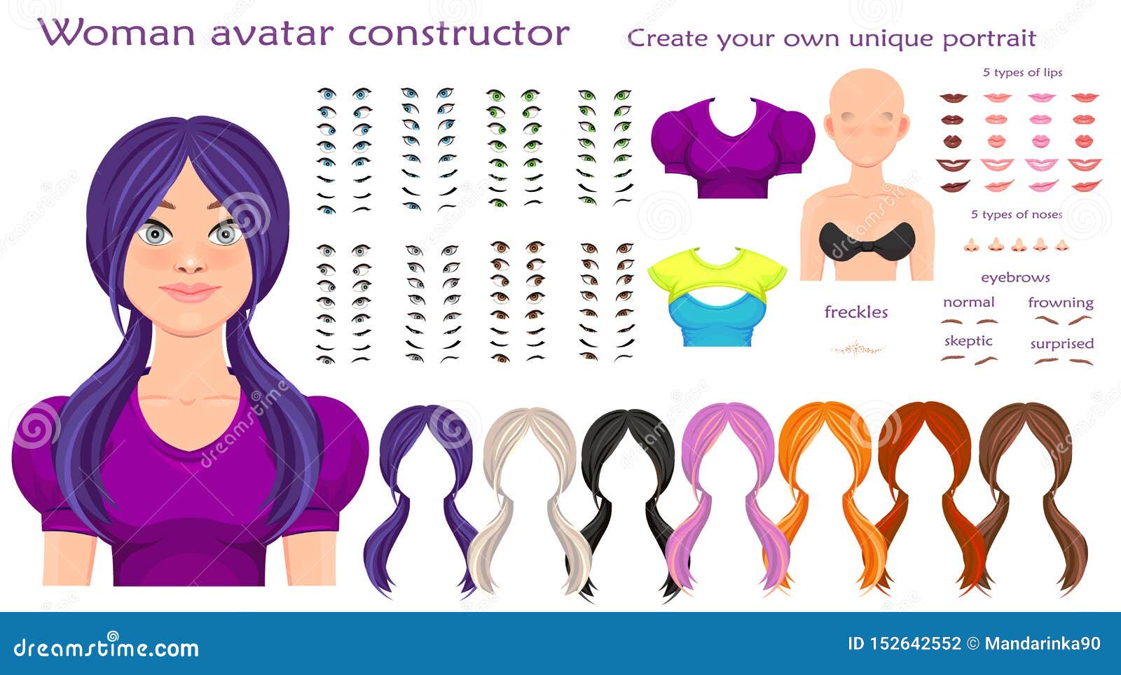 Vector Woman Avatar Constructor Character Creation Set Stock Vector ...