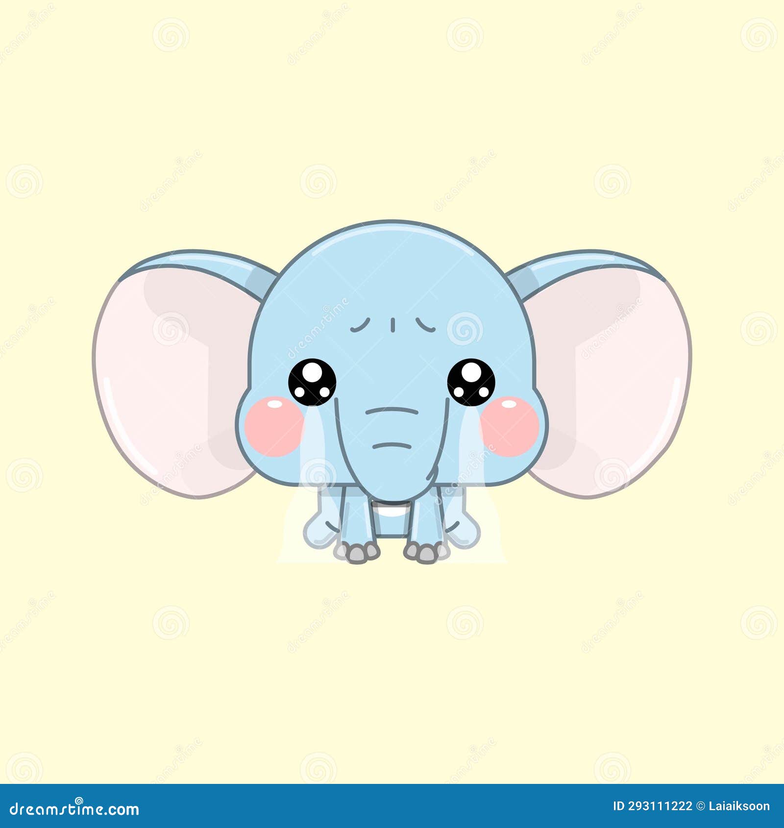 A Cute Cartoon Elephant Kneeling in Tears, Feeling Sad. Stock Vector ...