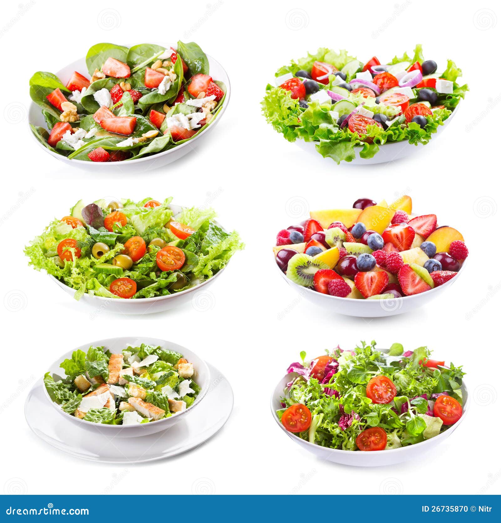 Ställ in Med Olika Sallader Arkivfoto - Bild av persika, maträtt: 26735870