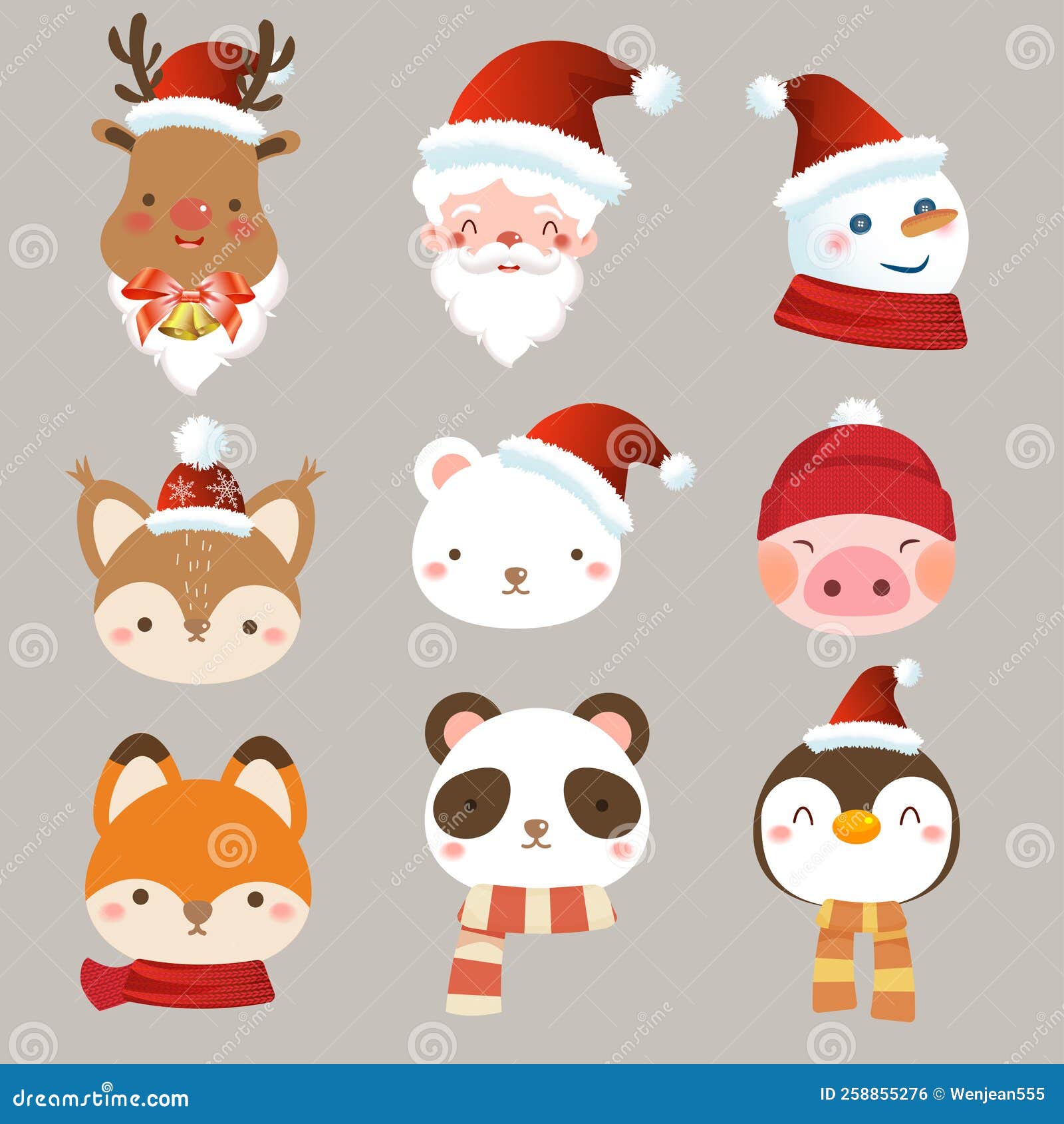 Animal Headshots With Retro Carol Color Background Cartoon Vector ...