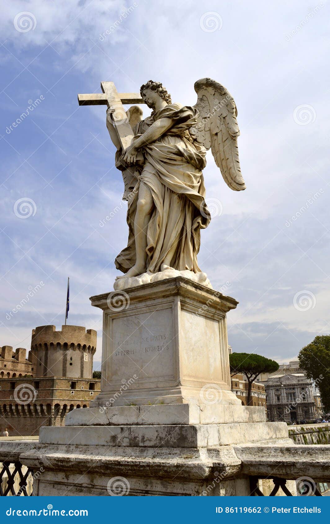 St. Angelo Bridge Angel with the Cross Sculpture Stock Photo - Image of ...