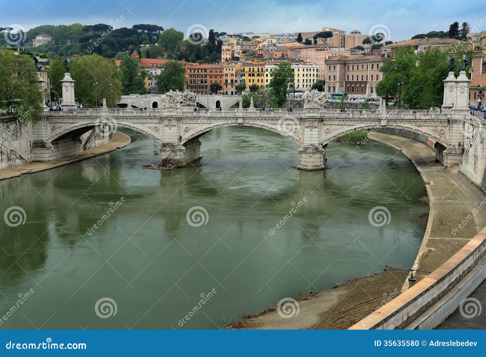 St.Angelo Bridge and River Tiber, Rome, Italy Stock Photo - Image of ...