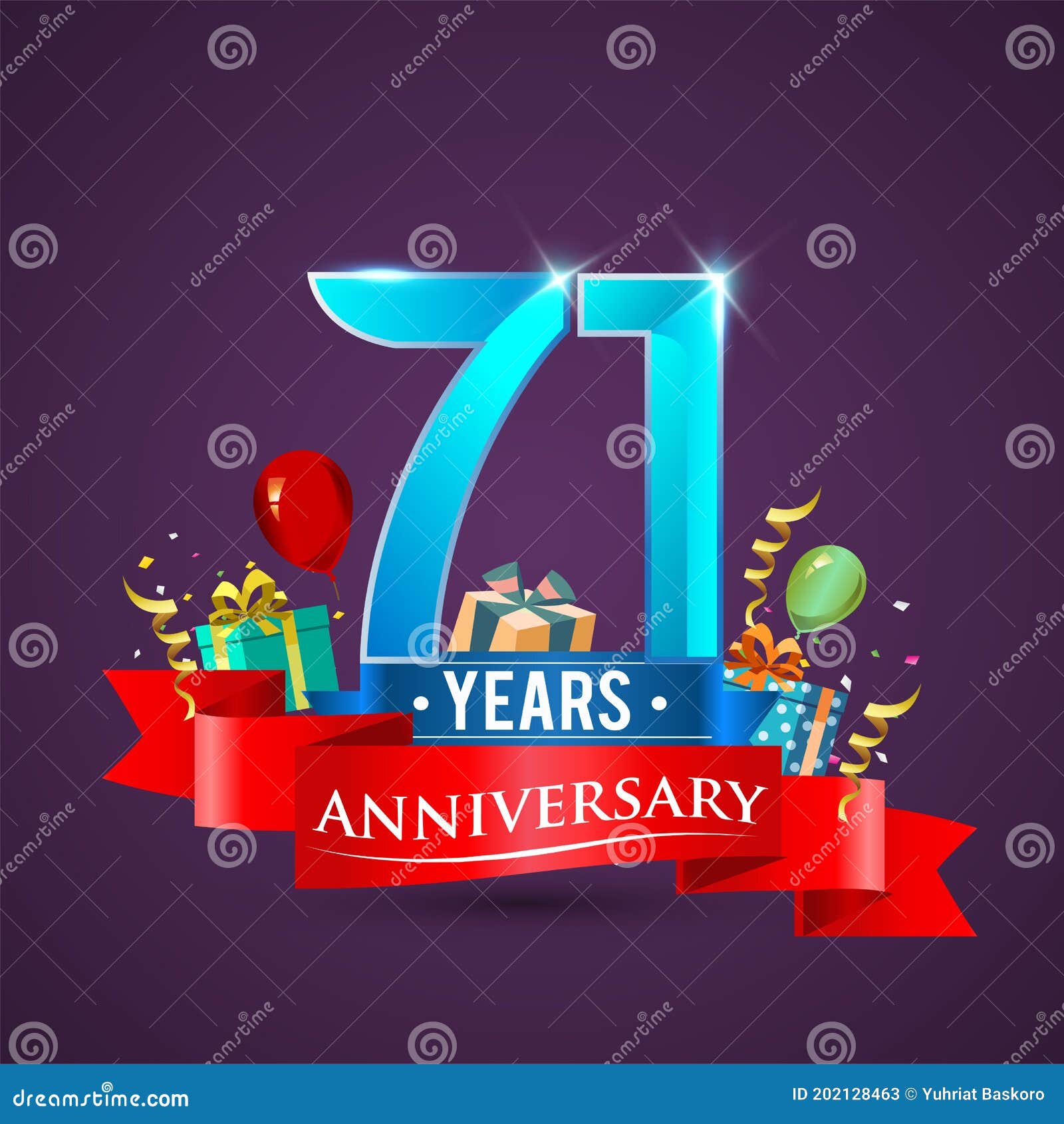 71st Anniversary Years Celebration Logotype. Logo Ribbon Gold Number ...