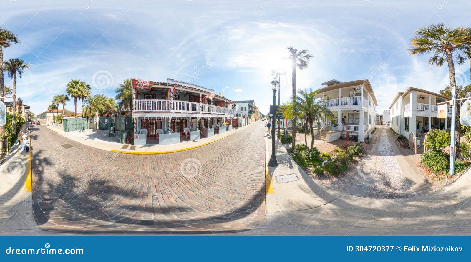360 Equirectangular Panorama St Augustine Scene Cobblestone Roads ...