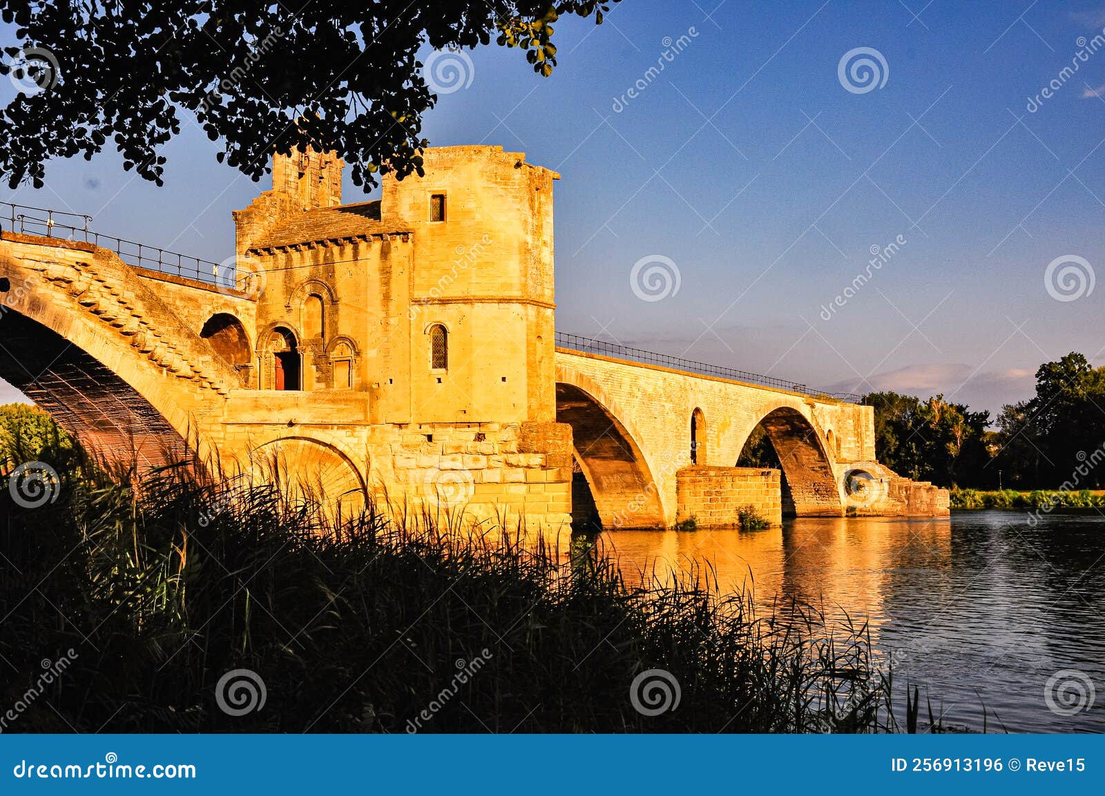 St. Benzene Bridge Over Rhone River, at Sunrise Stock Photo - Image of ...
