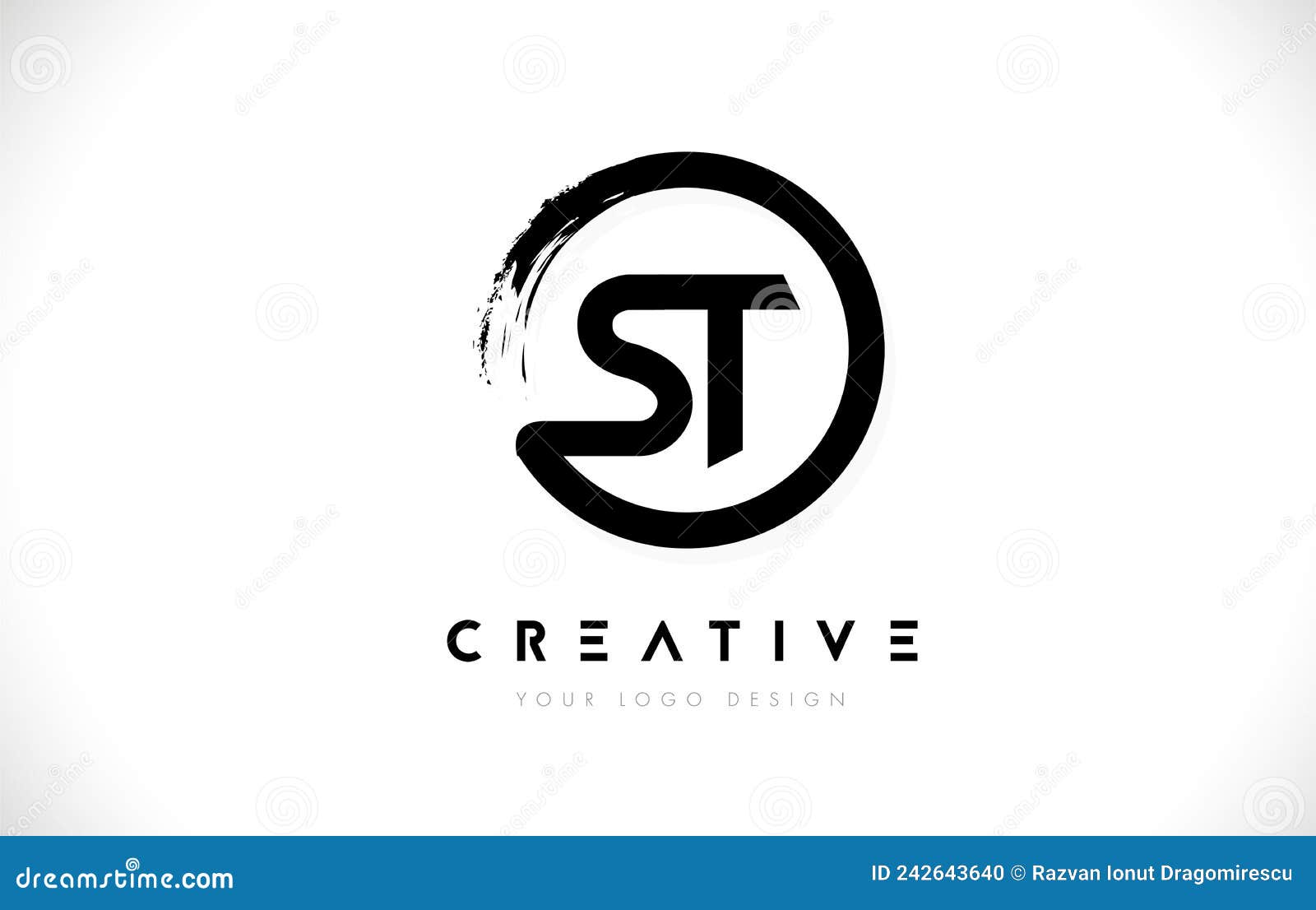 ST Letter Logo with Circle Brush Design and White Background Stock ...