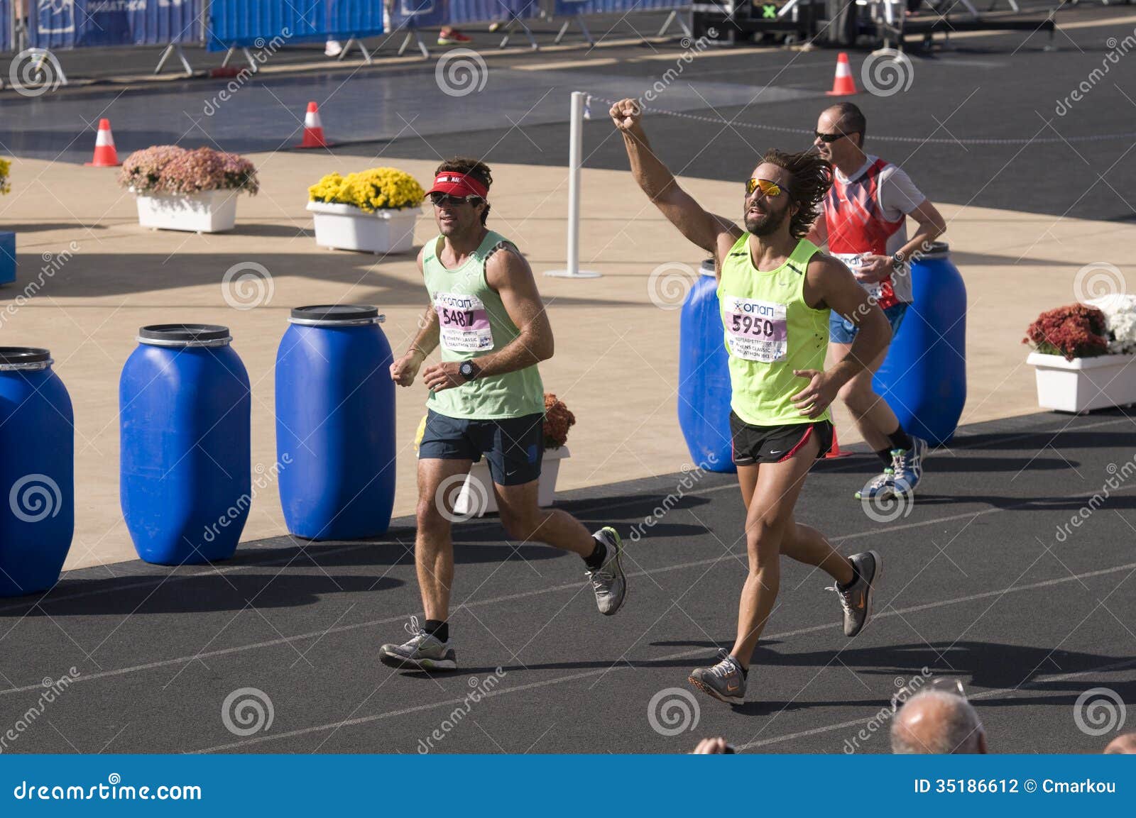 Athens Marathon Runners Entering The Panathenaic Stadium Editorial ...