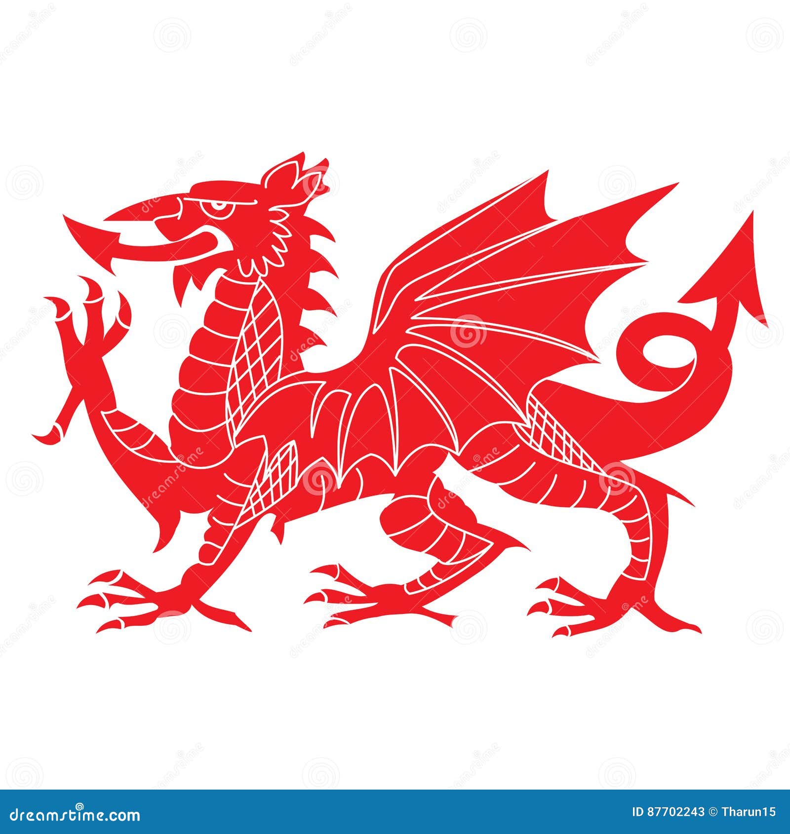 Welsh Red Dragon On White Background, Vector Illustration Of Fantasy ...