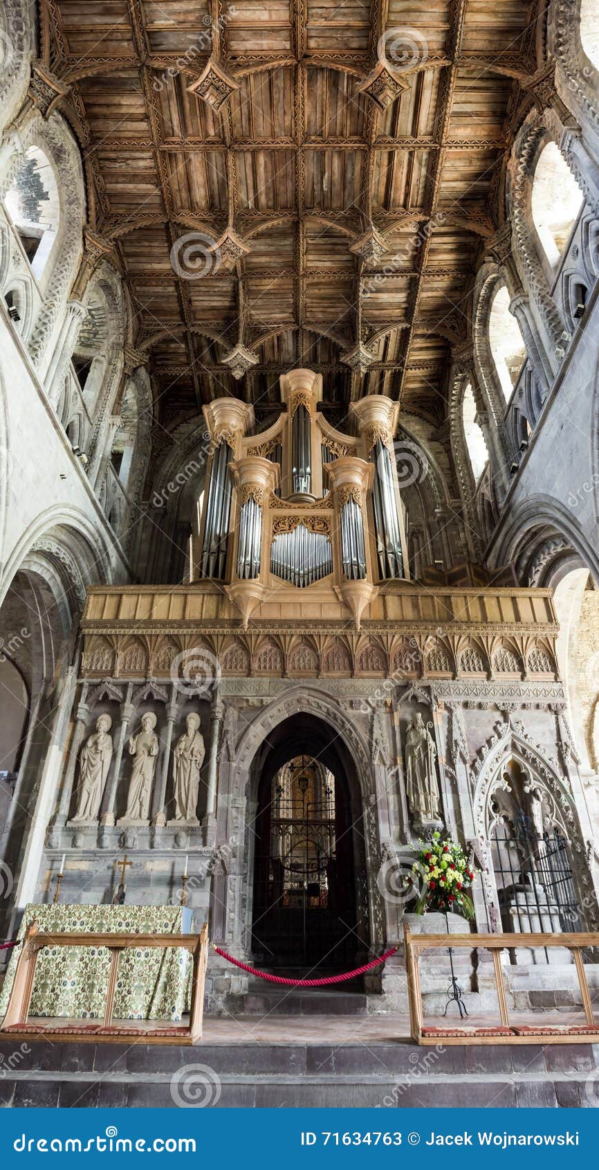 St Davids Cathedral Rood Screen and Ceiling Vertical Panorama Editorial ...