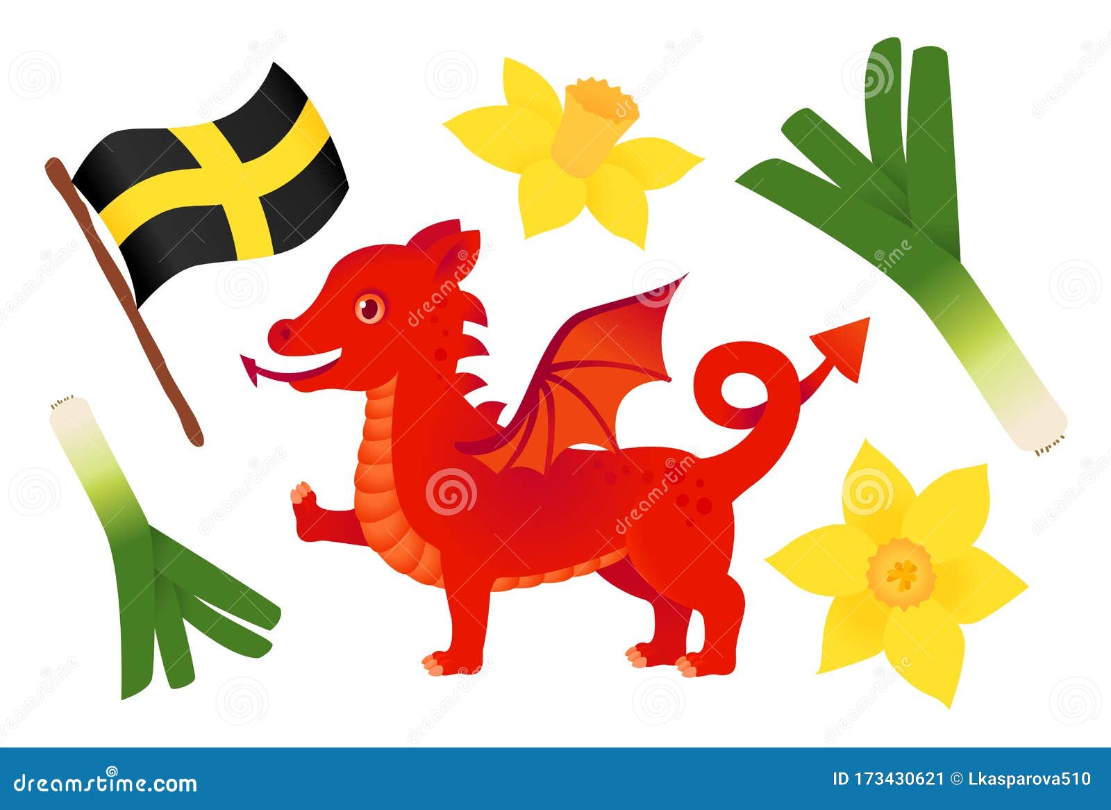 St Davids Day Icon Set with Welsh Dragon Stock Vector - Illustration of ...