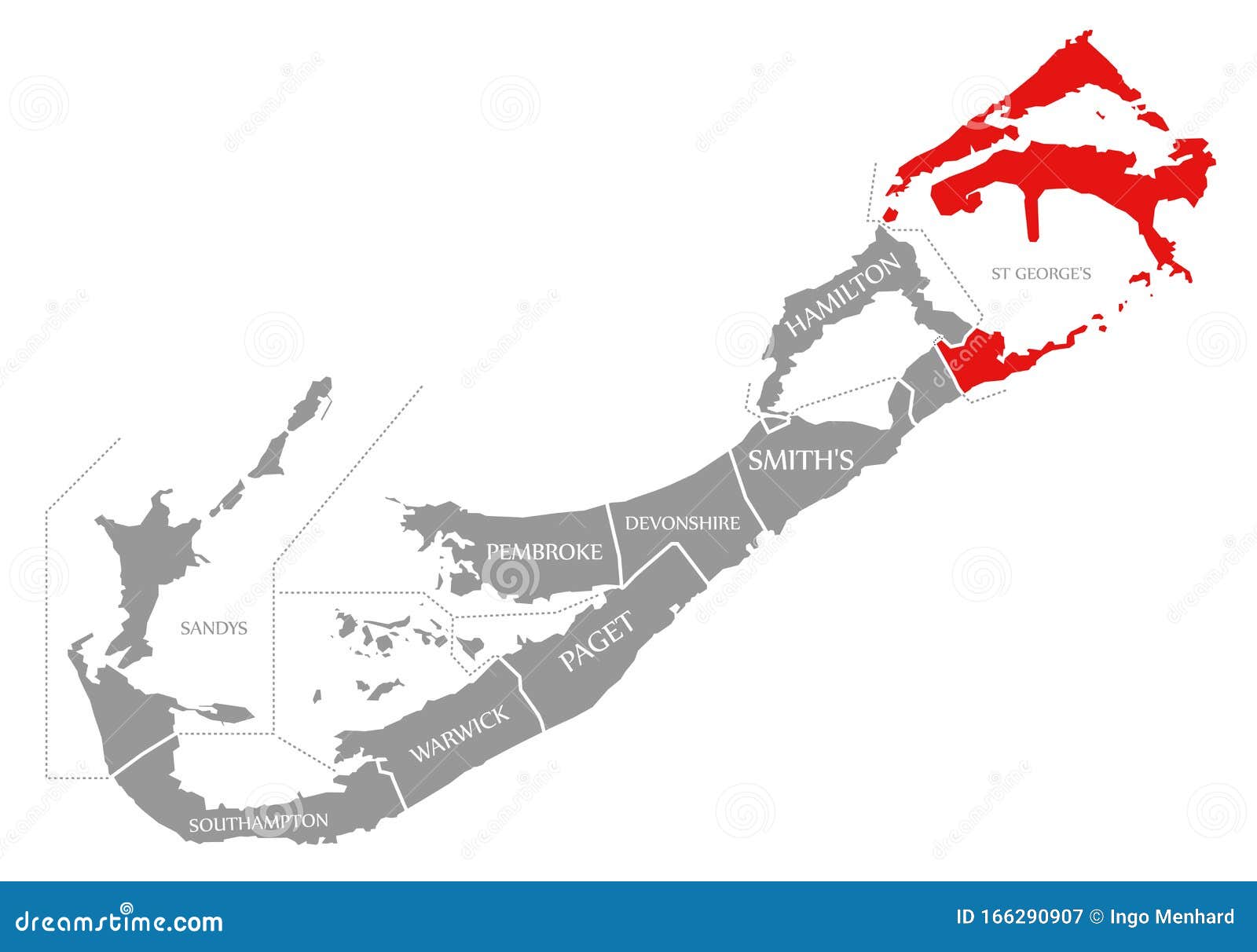 St Georges Red Highlighted in Map of Bermuda Stock Illustration ...
