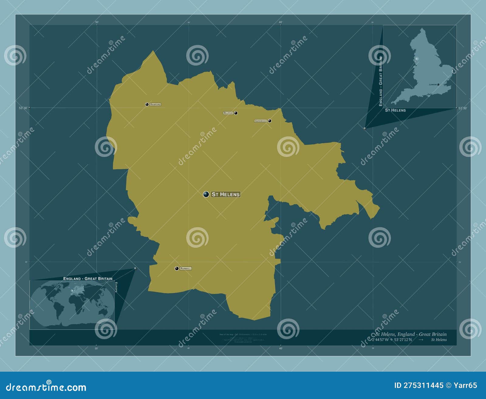 St Helens, England - Great Britain. Solid. Labelled Points of Ci Stock ...