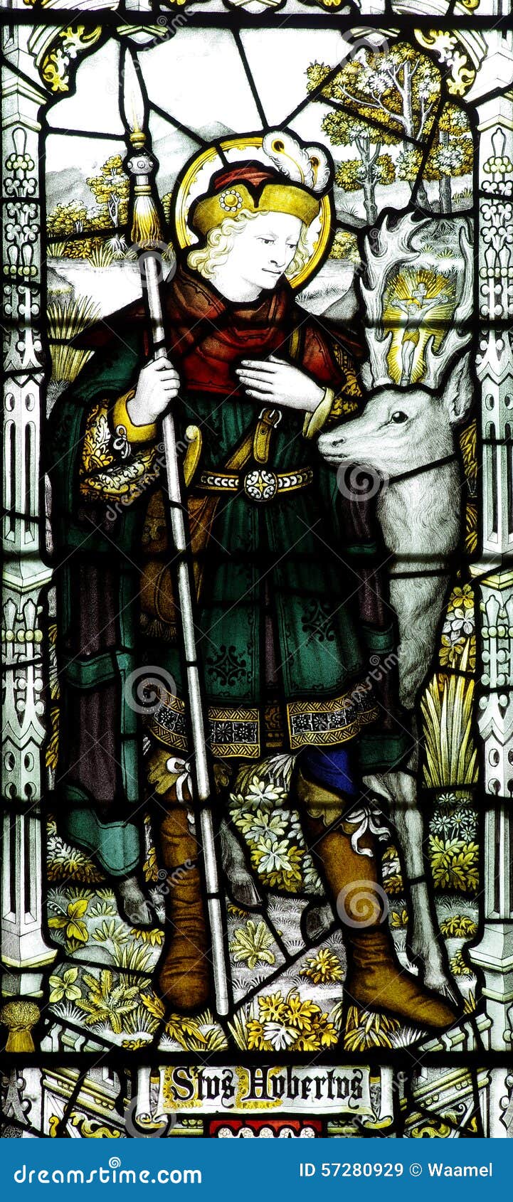 St. Hubertus in Stained Glass Stock Image - Image of deer, spear: 57280929