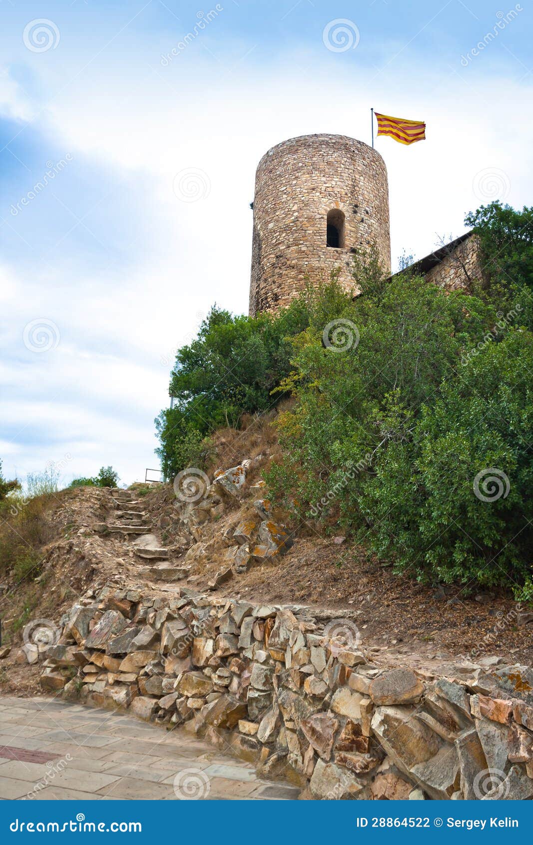 St. John Castle Tower with Catalonian Flag at the Top Stock Photo ...
