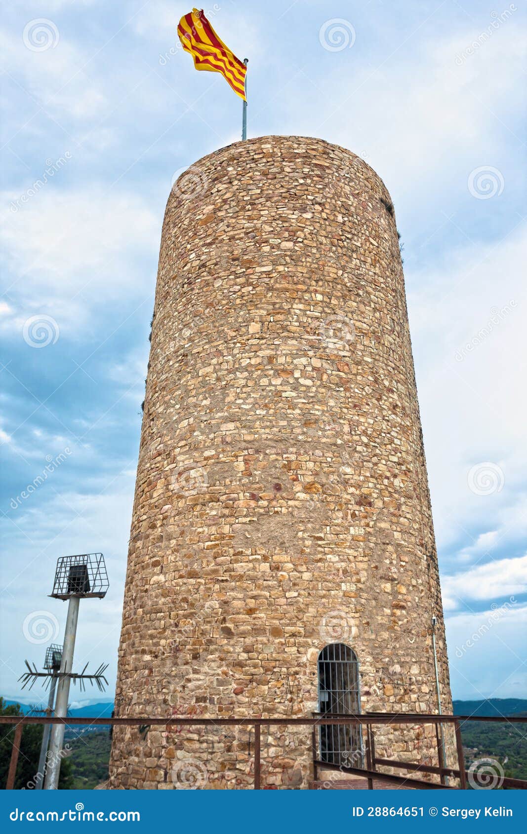 St. John Castle Tower with the Catalonian Flag at the Top Stock Image ...