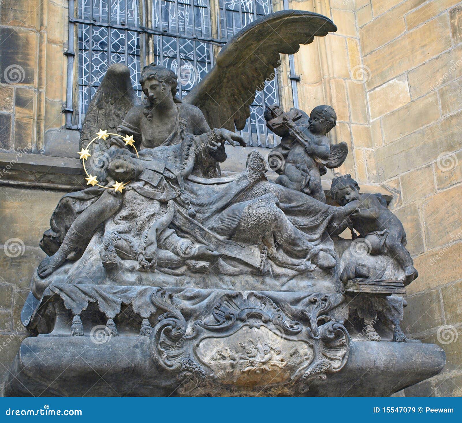 Sculpture of St. John of Nepomuk at St. Vitus Cathedral. Prague. Czech ...
