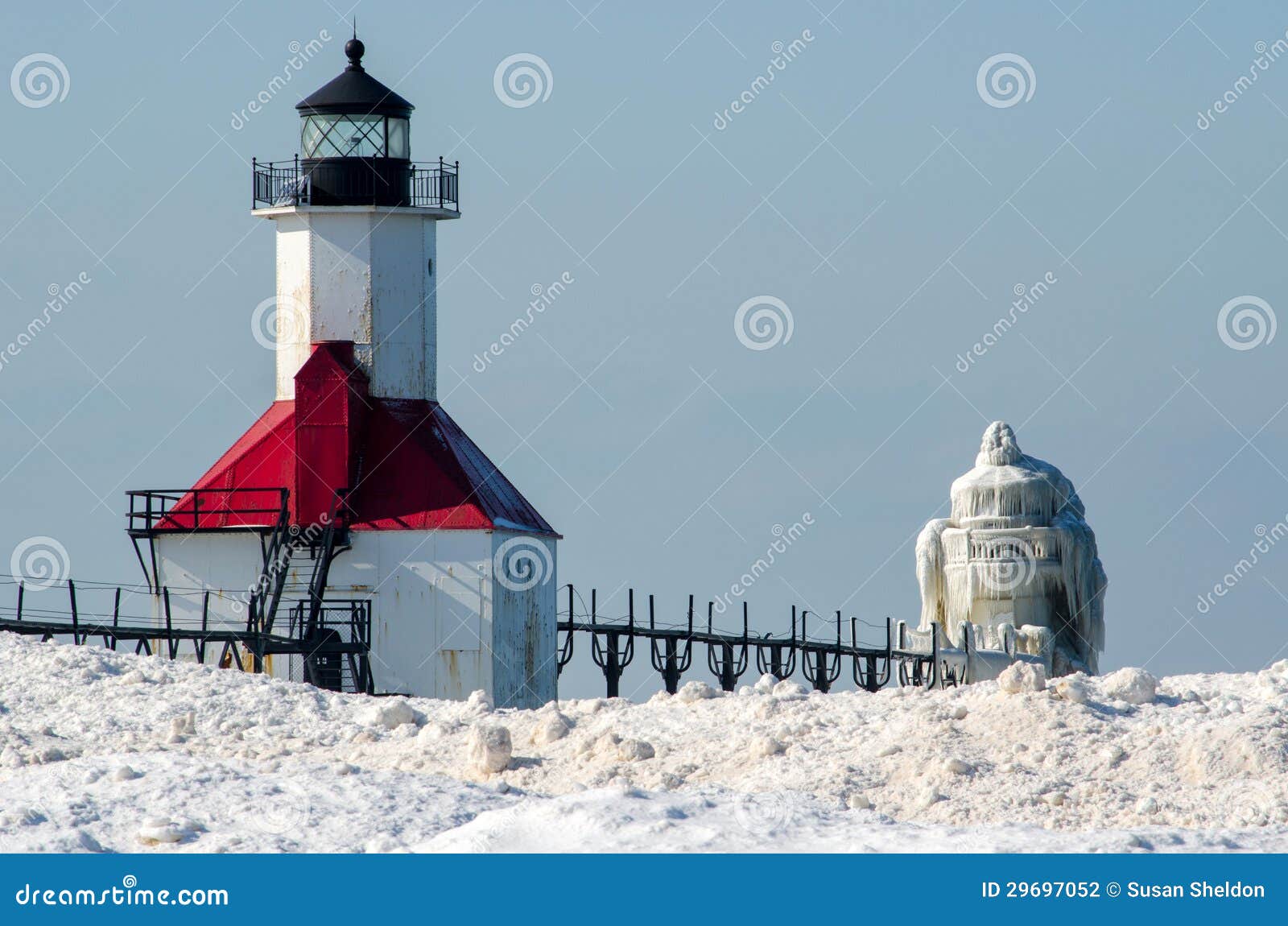 St Joseph Icy Lighthouse stock photo. Image of sculpture - 29697052