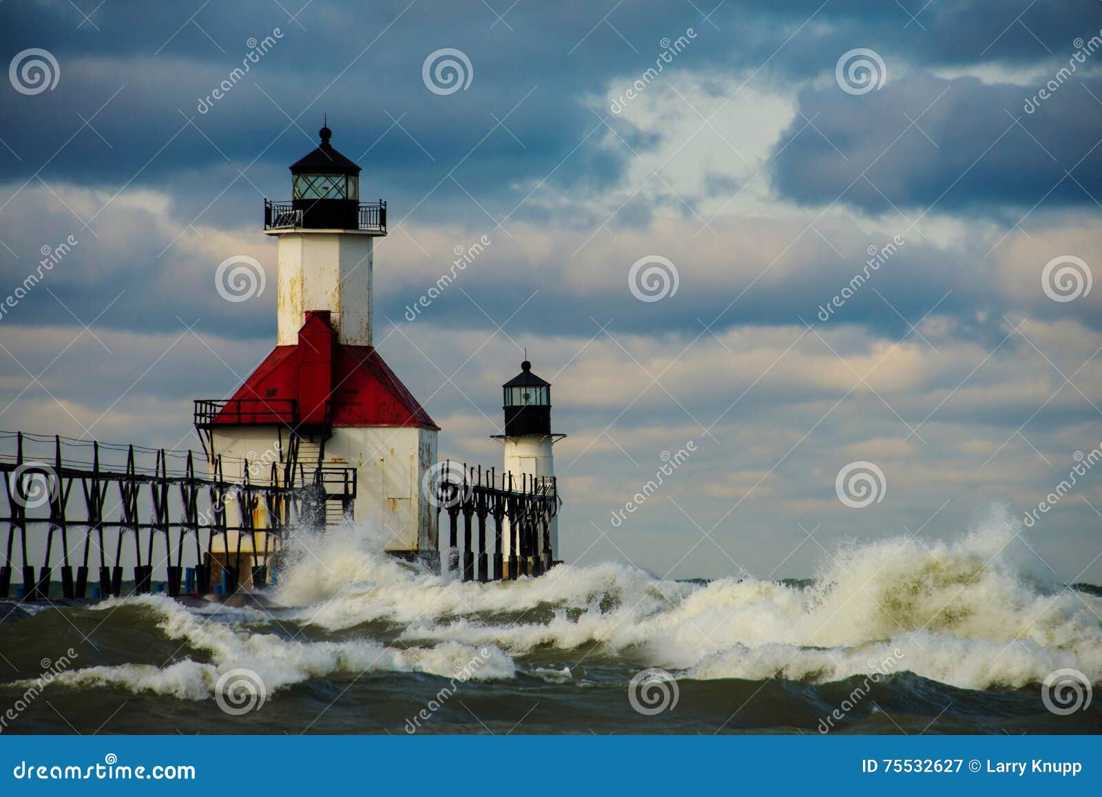 St. Joseph North Pier Lighthouse Stock Image - Image of storm, joseph ...
