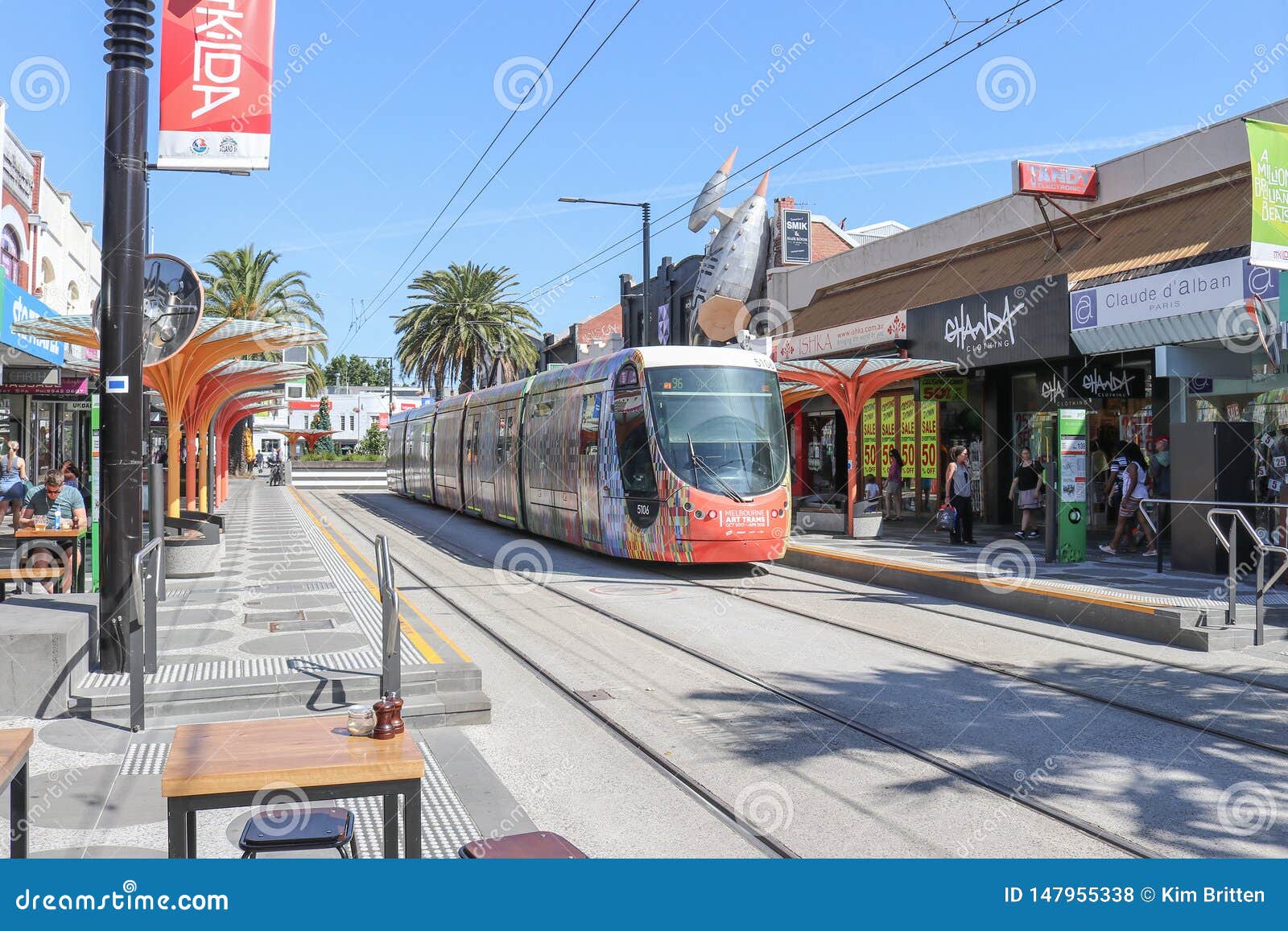 Colourful Tram at a Tram Stop in St Kilda Editorial Stock Photo - Image ...